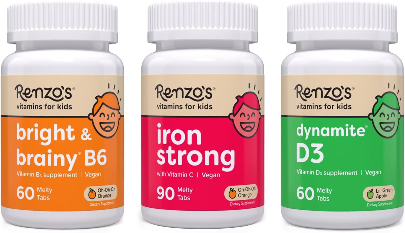 Amazon.com: Renzo's Vitamins Mighty Kid Bundle - Iron Supplements for Kids, Vitamin D3 for Kids ...