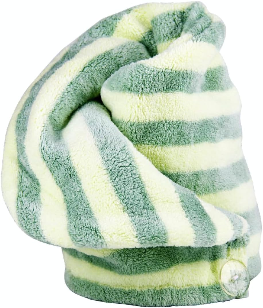 Amazon.com: Lindo Hair Turban Towel, Ultra Plush Green Stripe Pattern ...