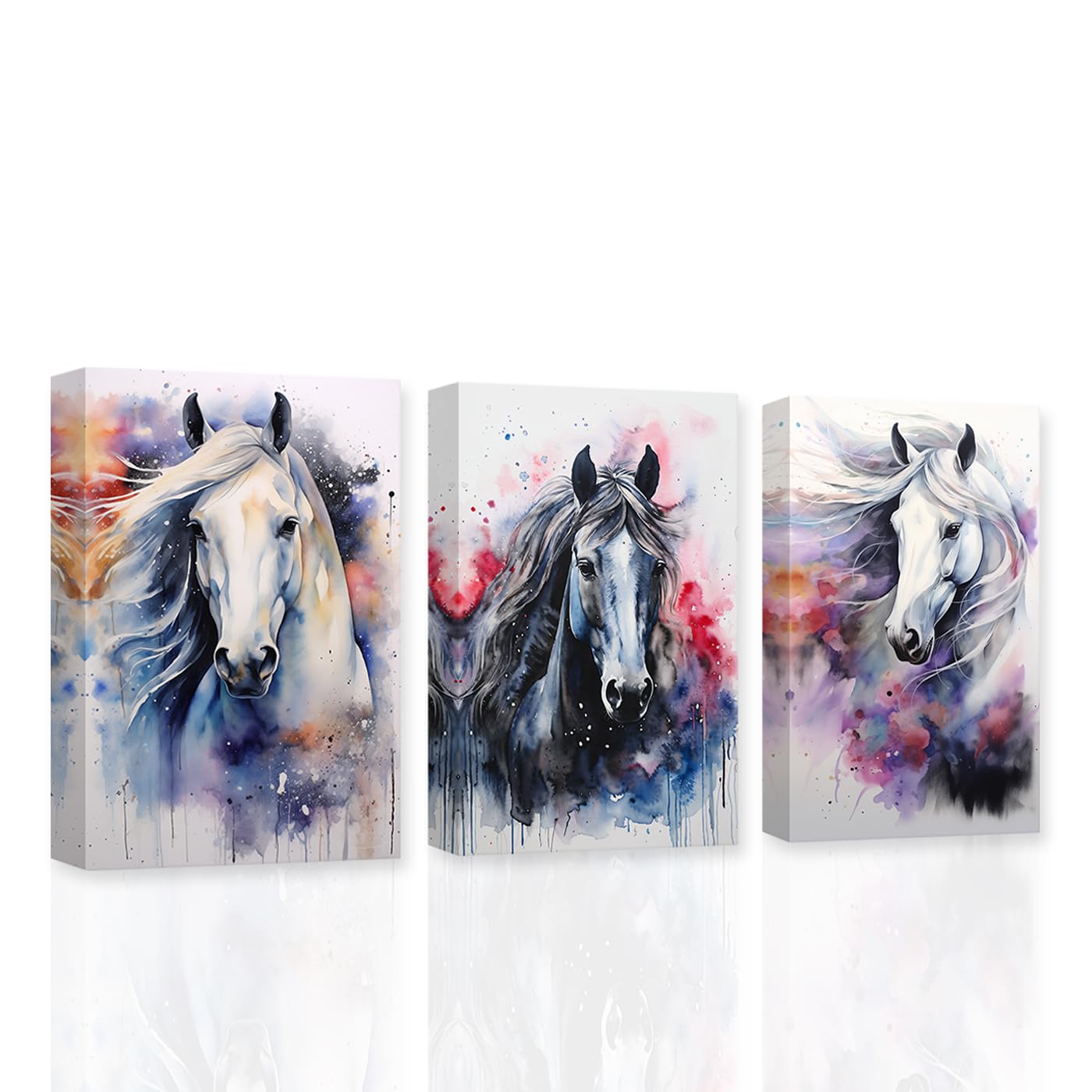 Amazon.com: CCWACPP Watercolor Horse Canvas Wall Art 3 Panels Animal ...