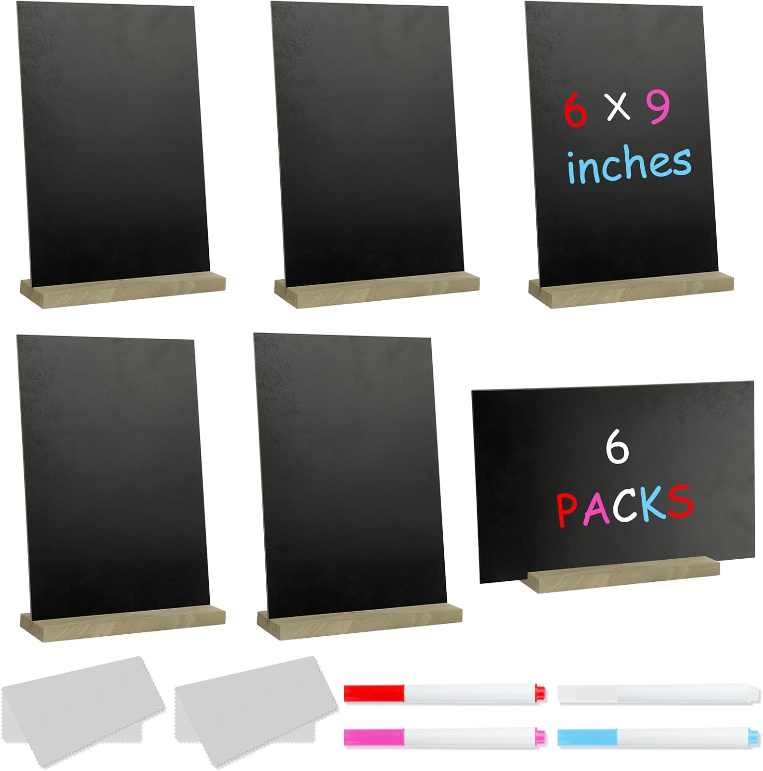 VIPITH 6Pack Double Sided Mini Chalkboard Signs,Wooden Rectangle Small ...