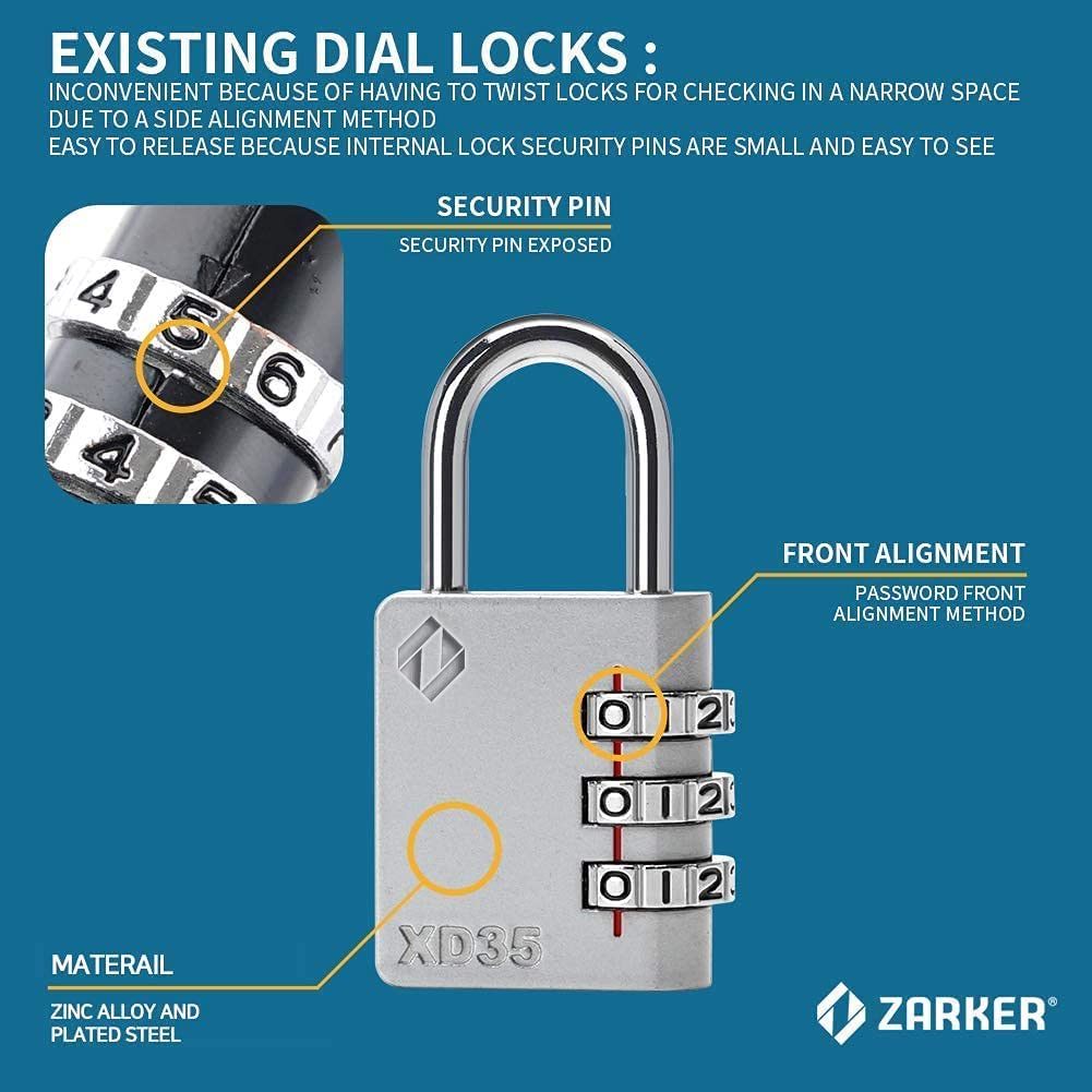 Snapklik.com : Zarker Combination Lock, 3-Digit Padlock For School Gym ...