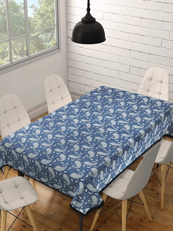 Buy Texstylers Cotton Rectangular Pack of 1 Blue Paisley 6 Seater ...