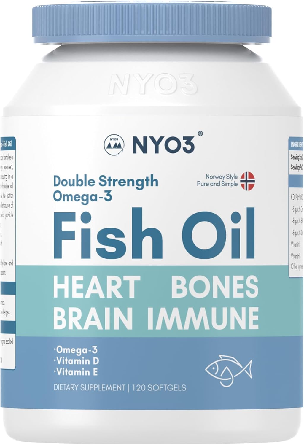 Amazon.com: NYO3 魚油補充劑,1000 毫克魚油,Omega-3 600 毫克,含EPA 300 毫克/DHA 200 毫克,120 粒軟膠囊 : 健康與家庭