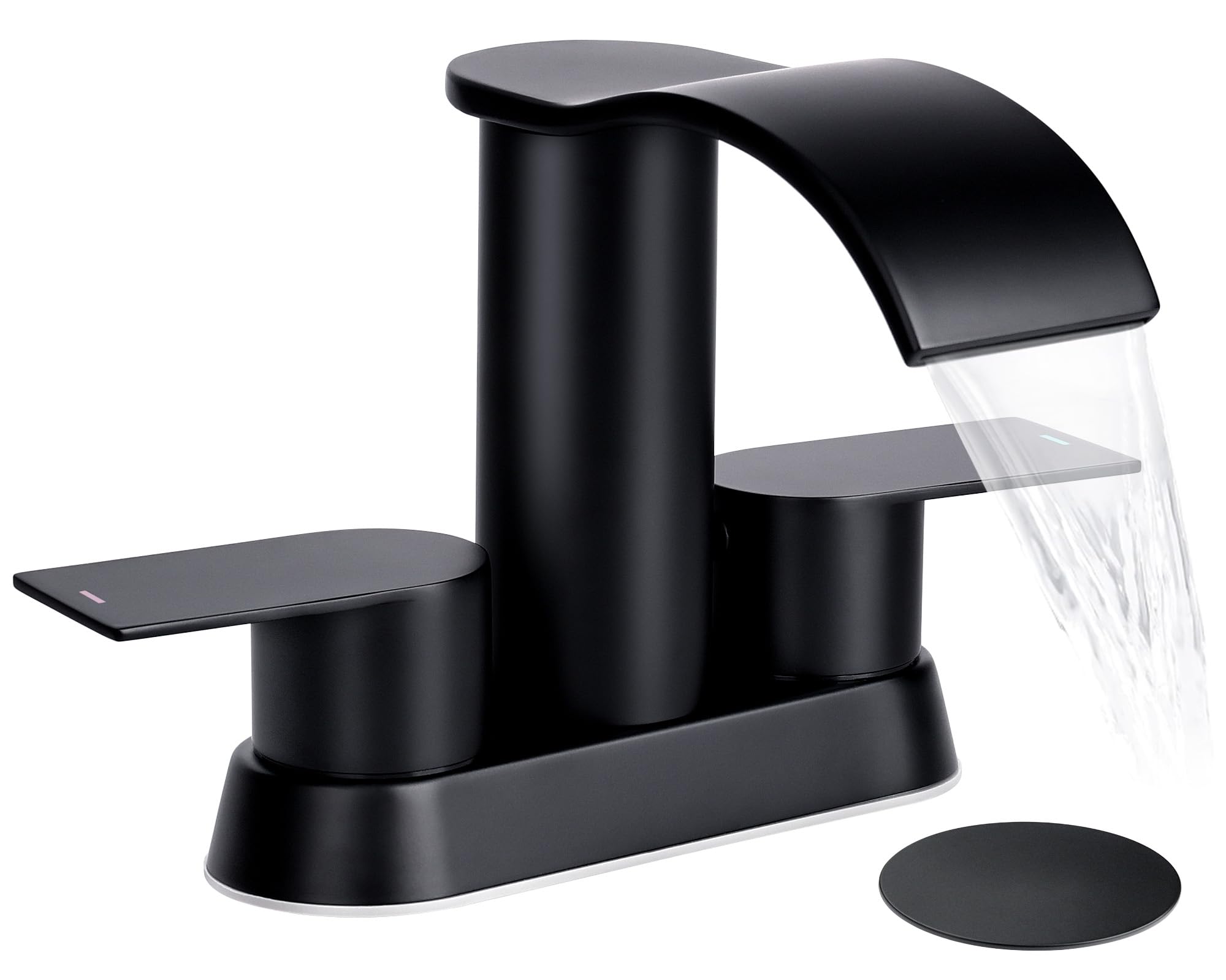 Waterfall Bathroom Sink Faucet 3 Hole, Bietor Matte Black Bathroom ...