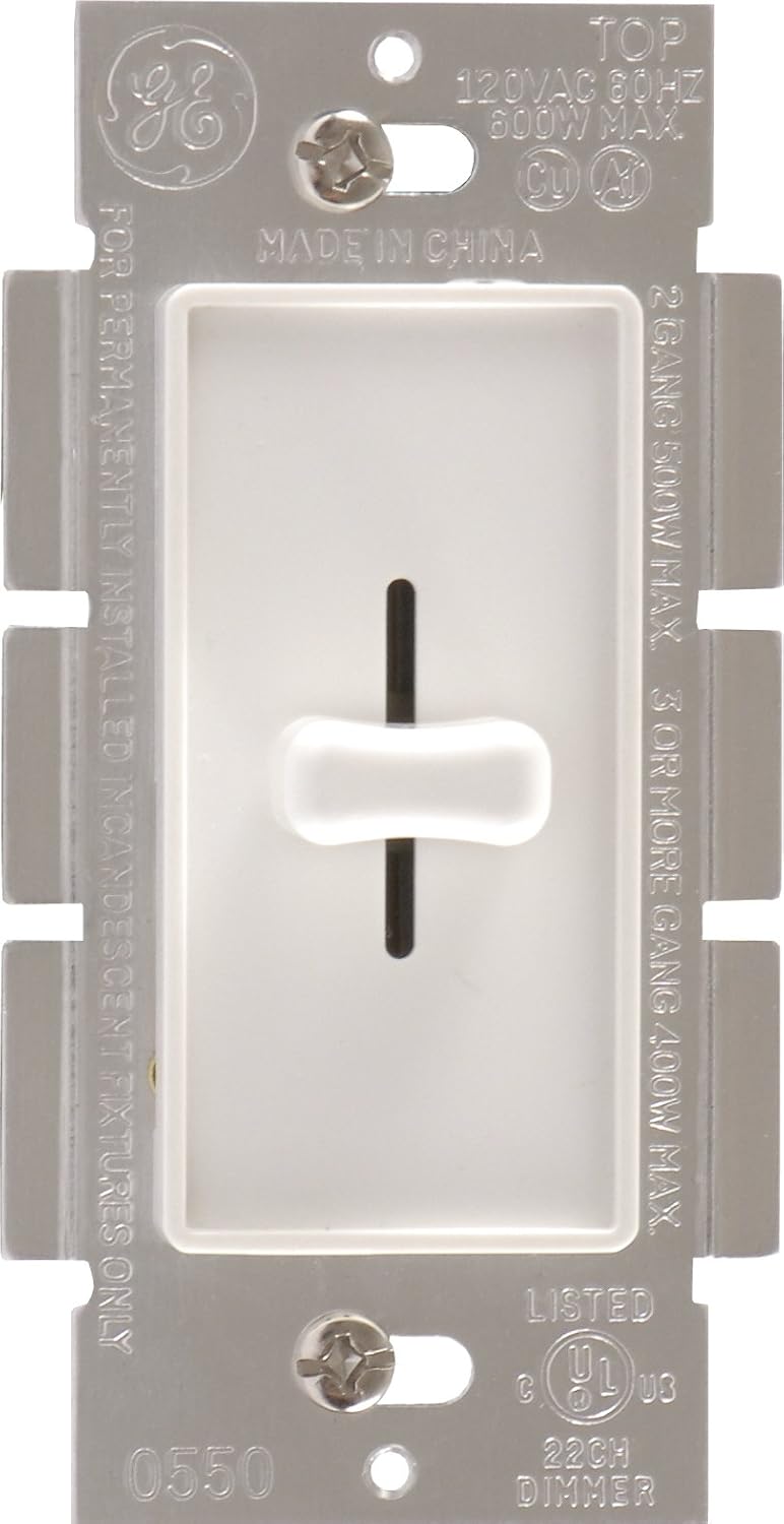 GE Dimmer, Single Pole, Slide On/Off, White 52129 - Wall Dimmer ...