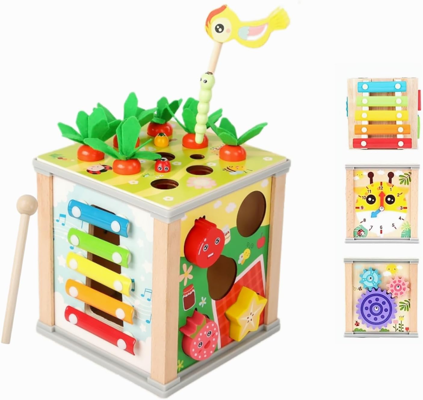IEATFO 5 in 1 Wooden Activity Cube Play Center Bead Maze Leaves Shape ...