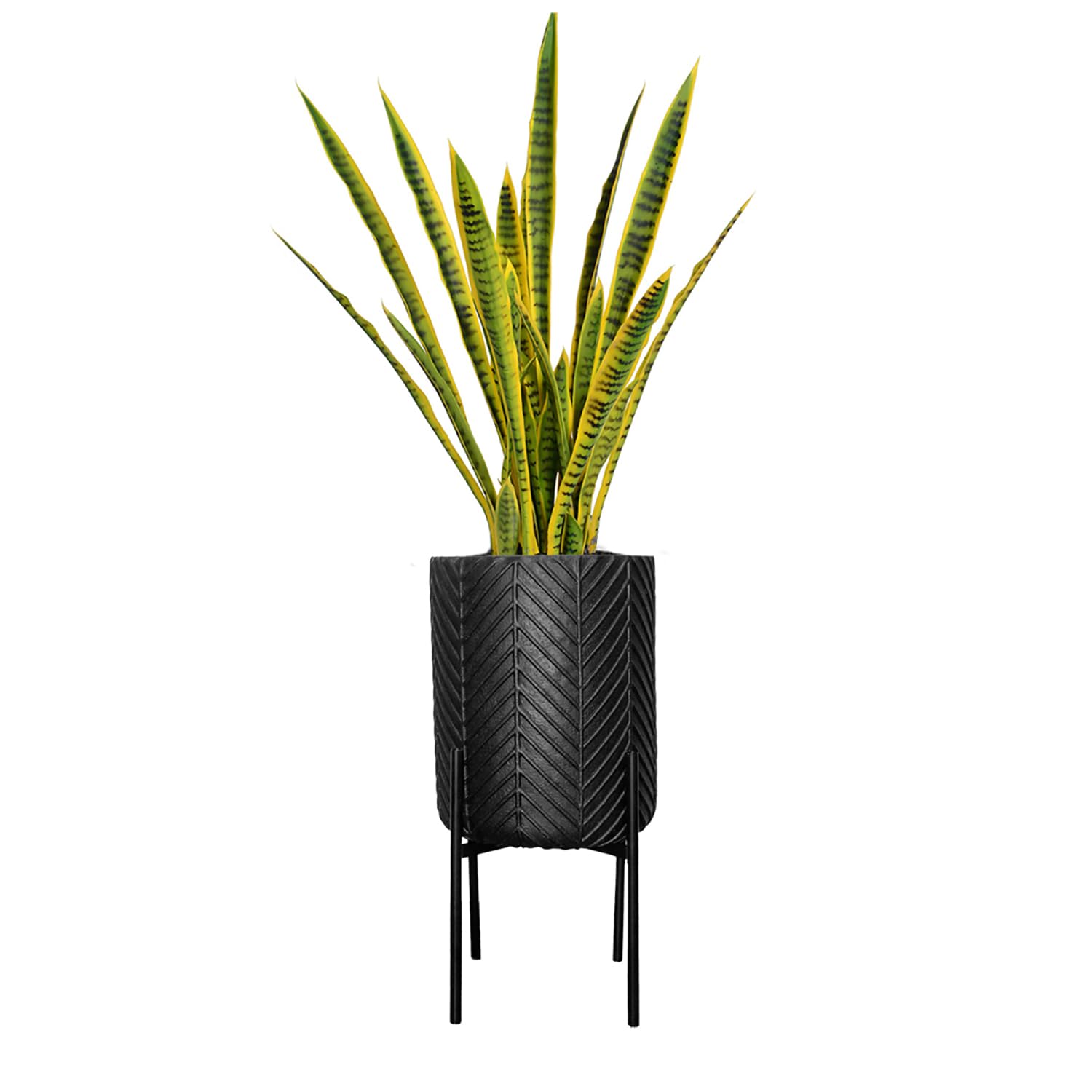 Amazon.com: Artificial Snake Plant in Black Chevron Planter | Indoor ...