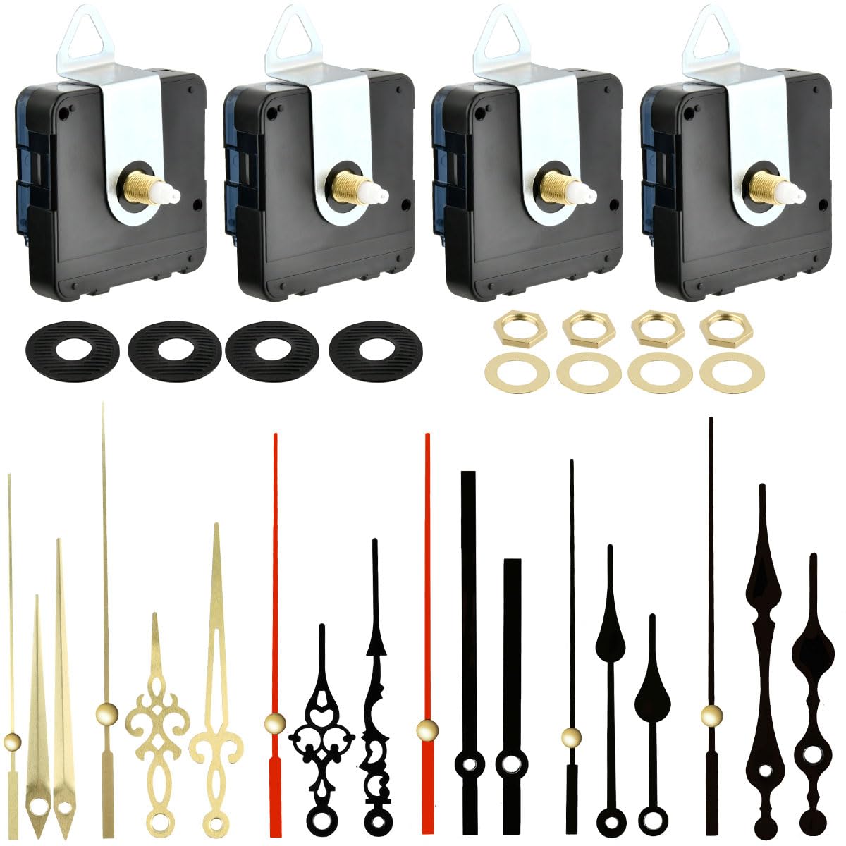 DODUOS 4 Stück Uhrwerke zum Selbsteinbau mit Zeiger, Schwarze Uhrwerk ...