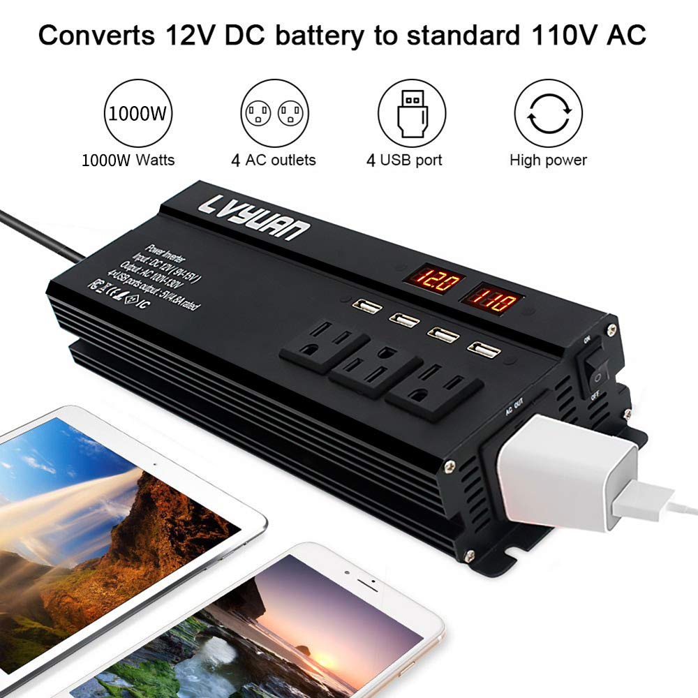 Snapklik.com : Yinleader Power Inverter 1000Watts Inverter 12V DC To ...
