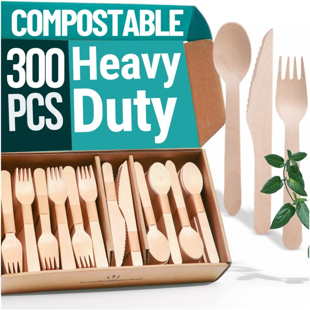 Amazon.com: LSGIHFD Disposable Bamboo Cutlery Set, 100% All-Natural ...