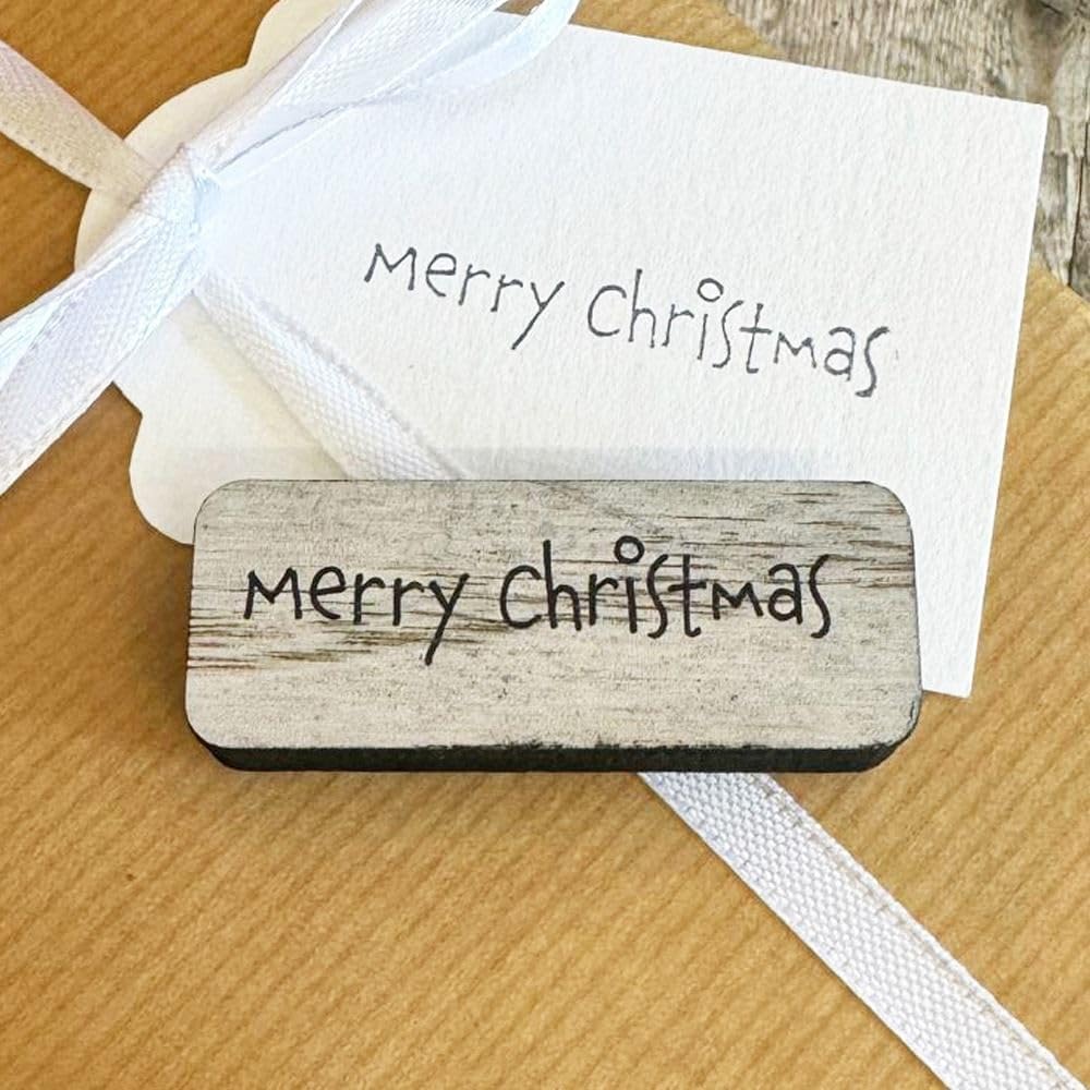 Merry Christmas Wooden Rubber Stamp – Rustic Holiday Craft Stamp for ...