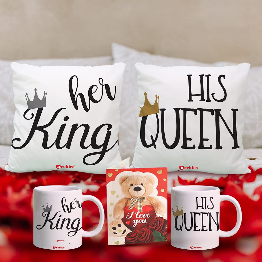 Buy ARCHIES Valentine Love Gifts Pair Combo Pack of 5 |2 Cushion|2 Mug ...