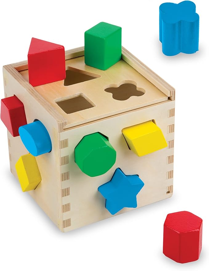 Amazon.com: Melissa & Doug Shape Sorting Cube - Classic Wooden Toy With ...