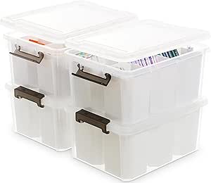 Citylife 17 QT Plastic Storage Bins with 6 Detachable Inserts Clear ...