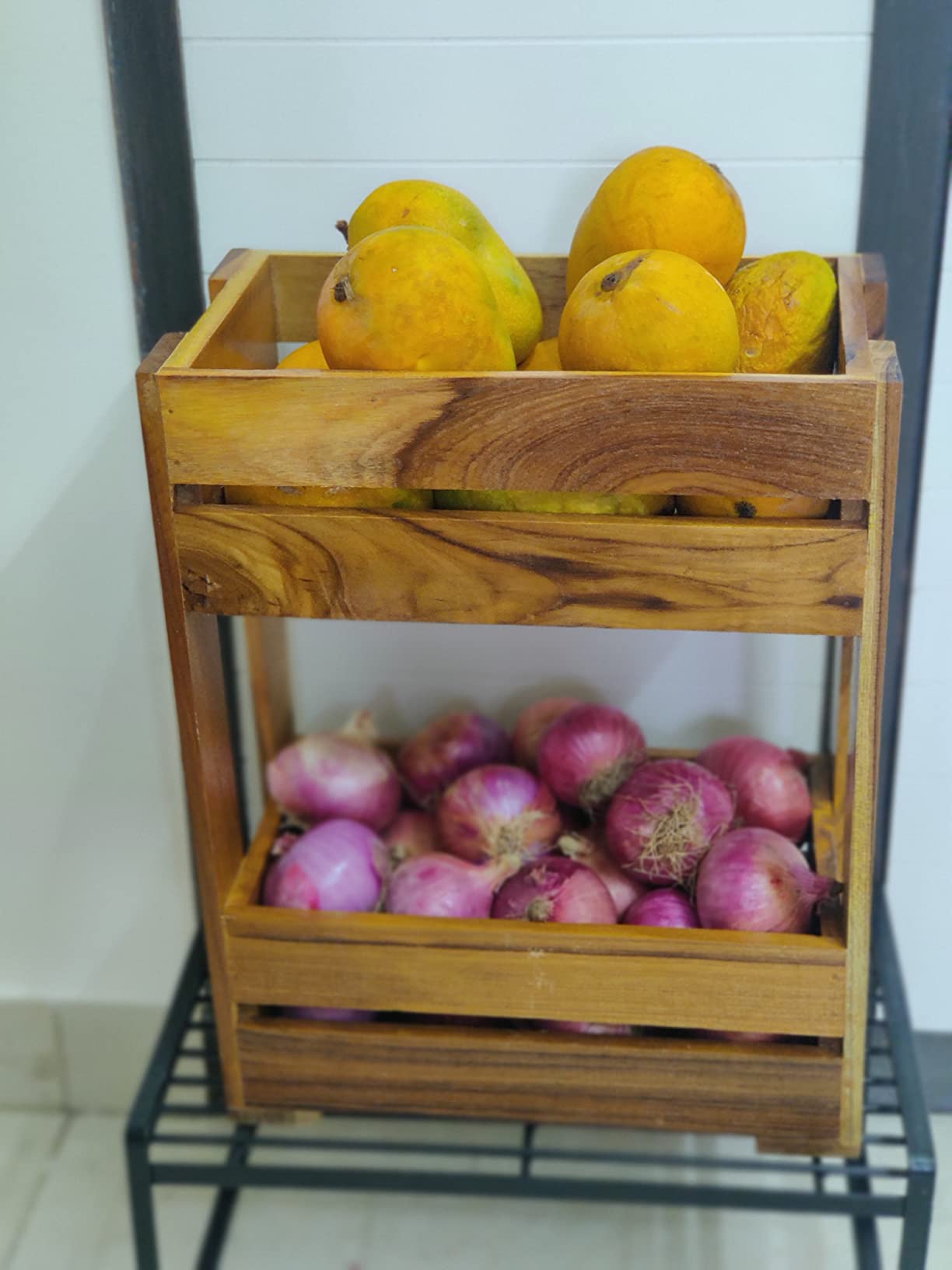 Teakwoodkart Handcrafted Two Tier Multipurpose Wooden Fruits/Onion ...