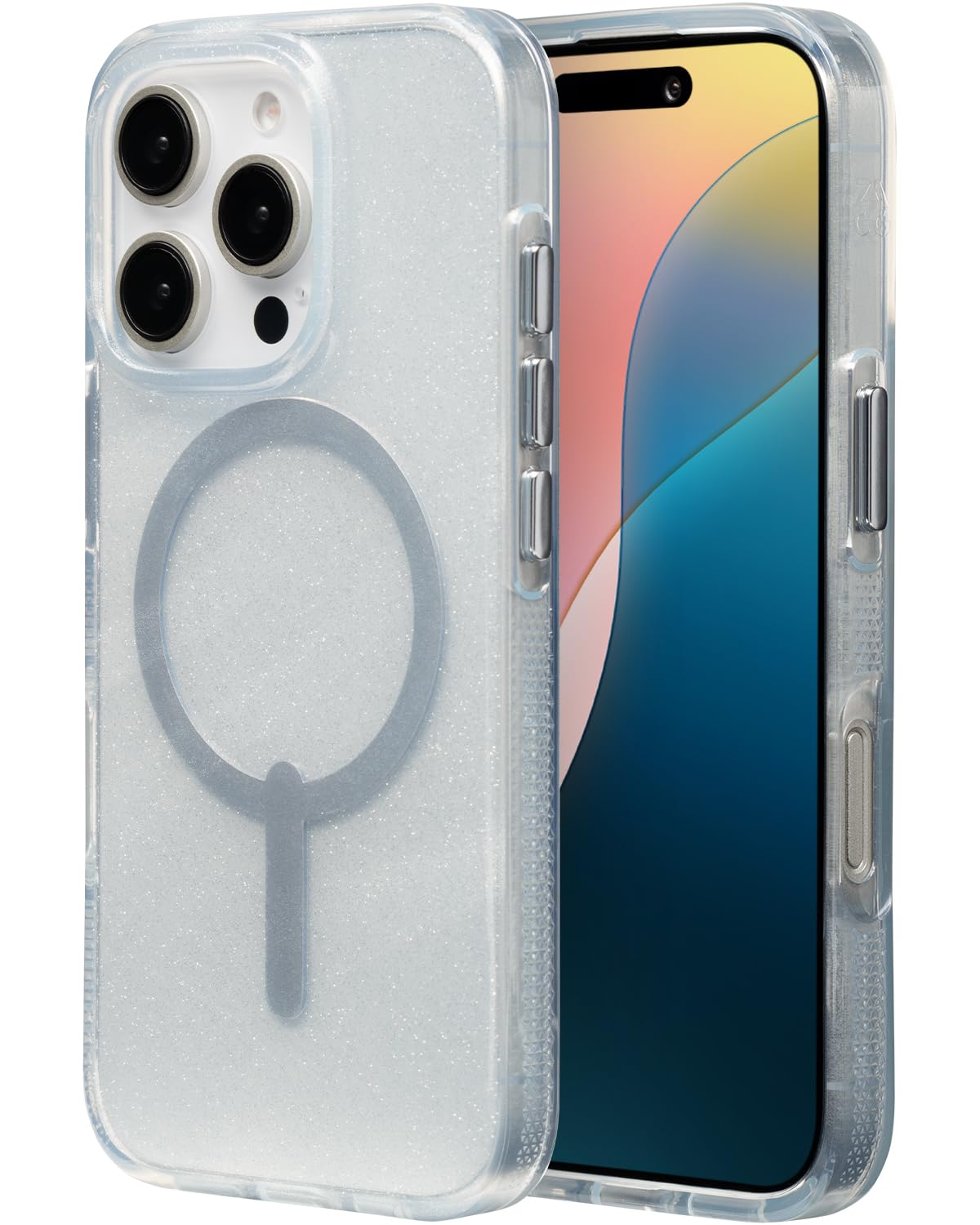 Amazon.com: ZAGG Milan Snap Case for iPhone 16 Pro – White Glitter Swirl on Clear Base, MagSafe ...