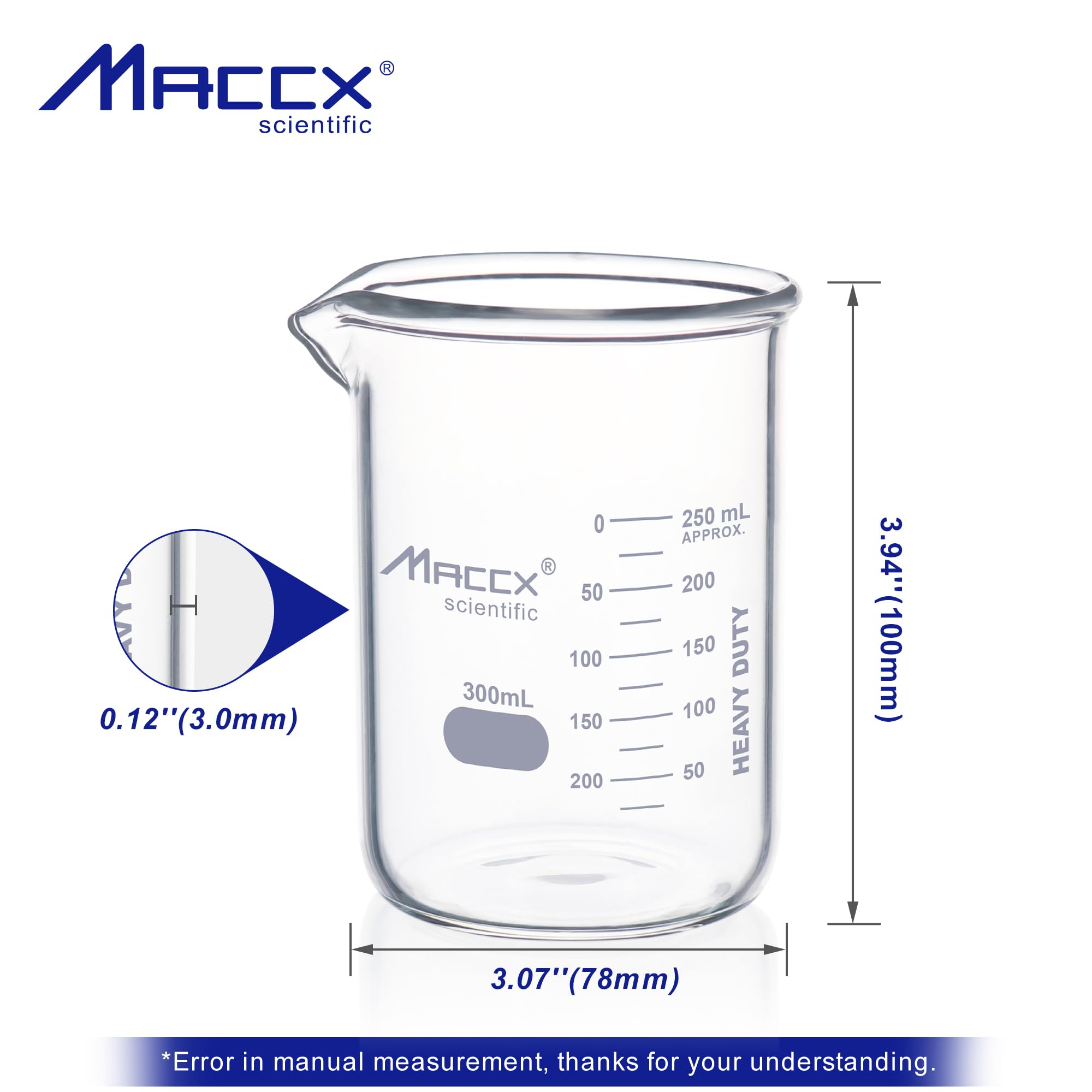 Snapklik.com : Maccx 1015oz(300ml) Sturdy Glass Beaker, Heavy-Duty Lab ...