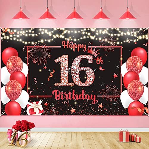 Amazon.com: Red 16th Birthday Banner Decorations for Boys Girls Large ...