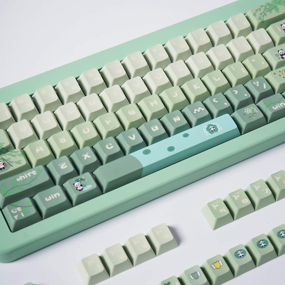 SUEHIODHY PBT Green Panda Keycaps Set Cherry Profile Custom Dye ...
