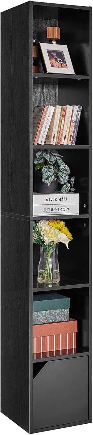 Amazon.com: IBUYKE 6 Tier Narrow Bookcase with Doors, Cube CD DVD ...