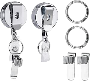 2pcs Retractable Pen Holder, Badge Reel Pen Clip Keychain Pencil Holder ...