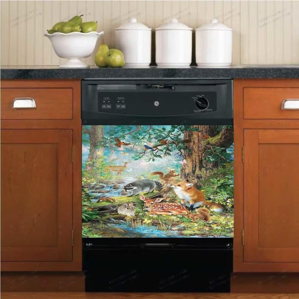 Amazon.com: Kitchen Decor Spring Forest Animal Dishwasher Magnet Cover ...