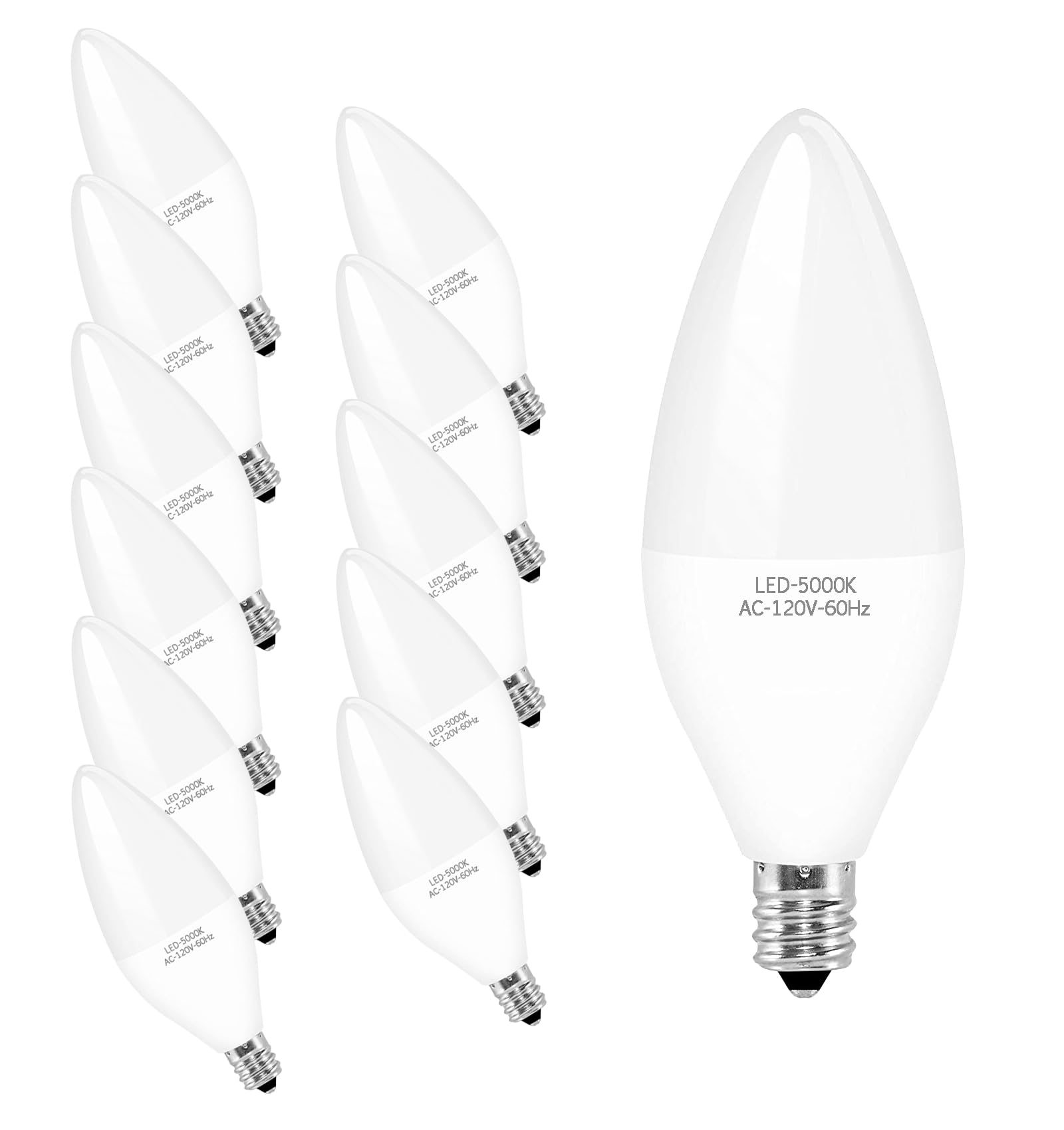 E12 Candelabra LED Light Bulbs - Equivalent 40W Candle Bulbs, 5W LED ...