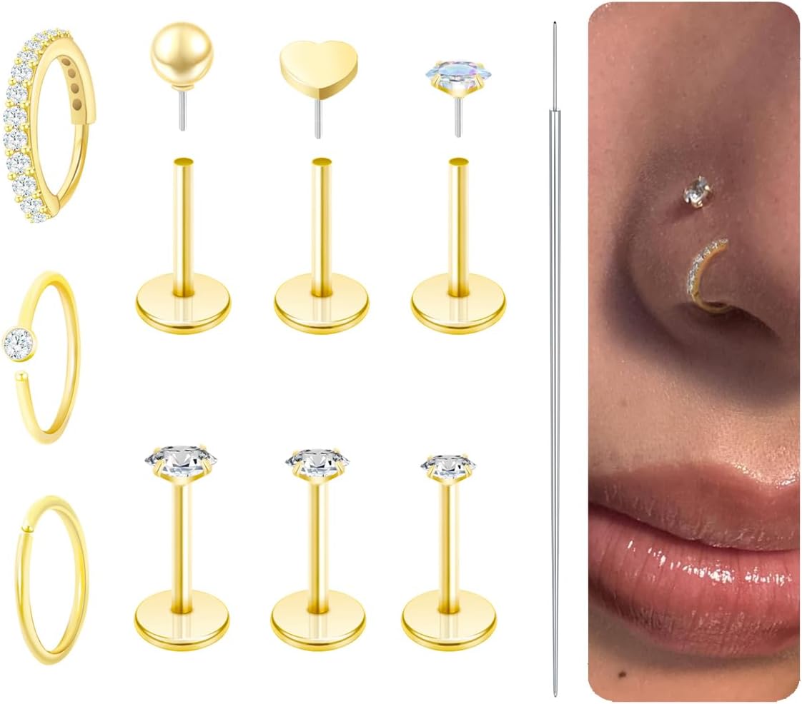 Amazon.com: 9PCS Titanium Threadless Nose Ring Stud, Helix Tragus ...