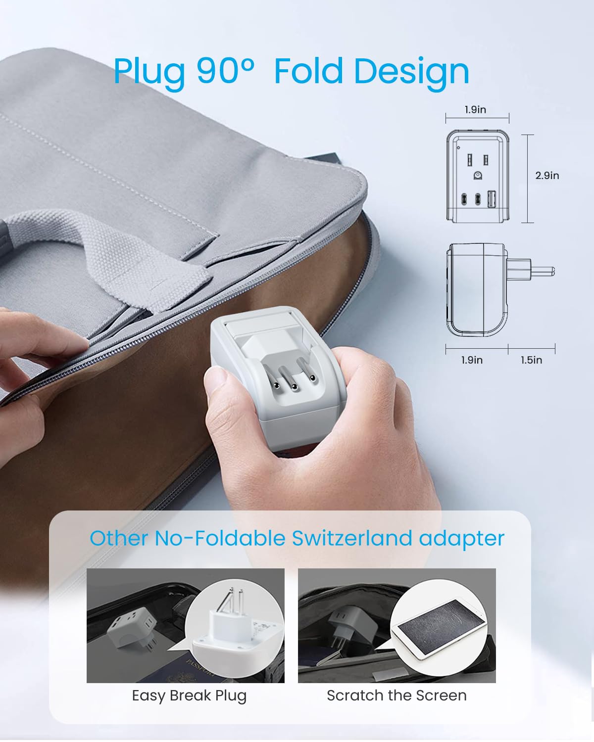 Snapklik.com : 1-Pack Switzerland Power Adapter, VINTAR Foldable Type J ...