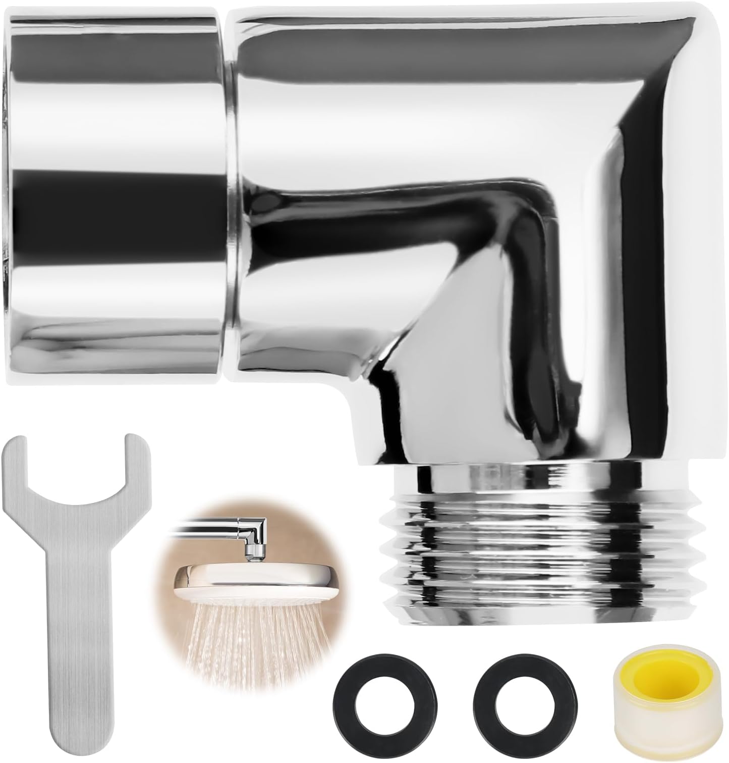 HIULLEN Brass Hand Shower Adapter, 90 Degrees, Silver, 1/2 inch IPS ...