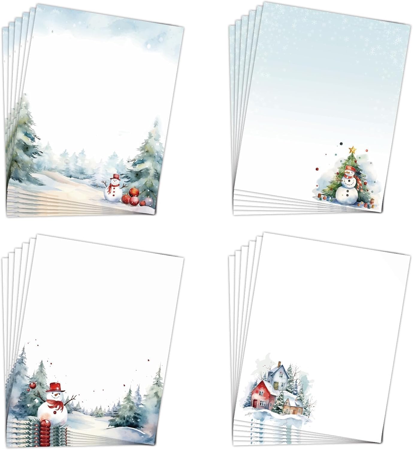 100 Sheets Christmas Stationery Letter Paper, 8.5x11’’ Santa Holiday ...