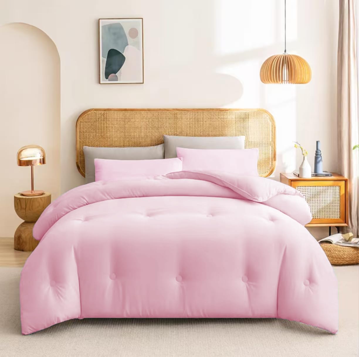 Amazon.com: SDIII 3PCS Light Pink Full Size Comforter Set, Bed in a Bag ...