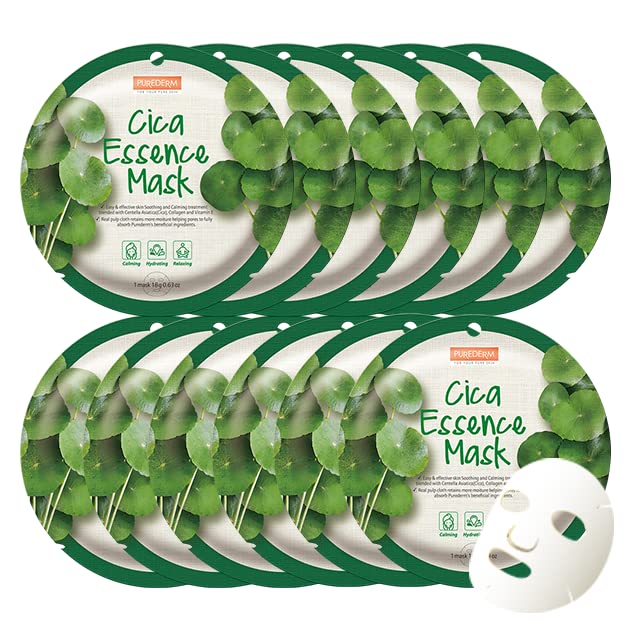 Amazon.com : Purederm Cica Essence Mask (12 Pack) - Easy sheet type ...