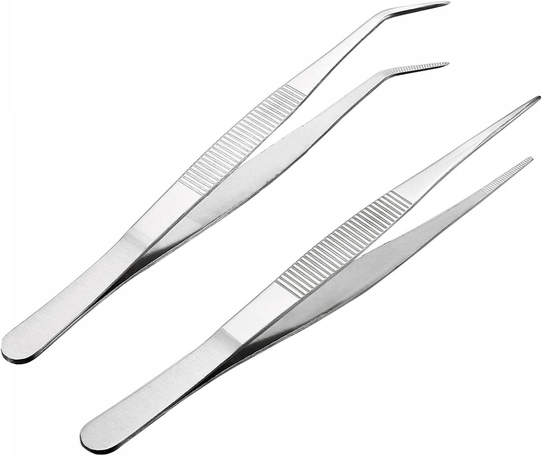 uxcell 10-Inch Stainless Steel Tweezers with Curved Pointed Serrated ...