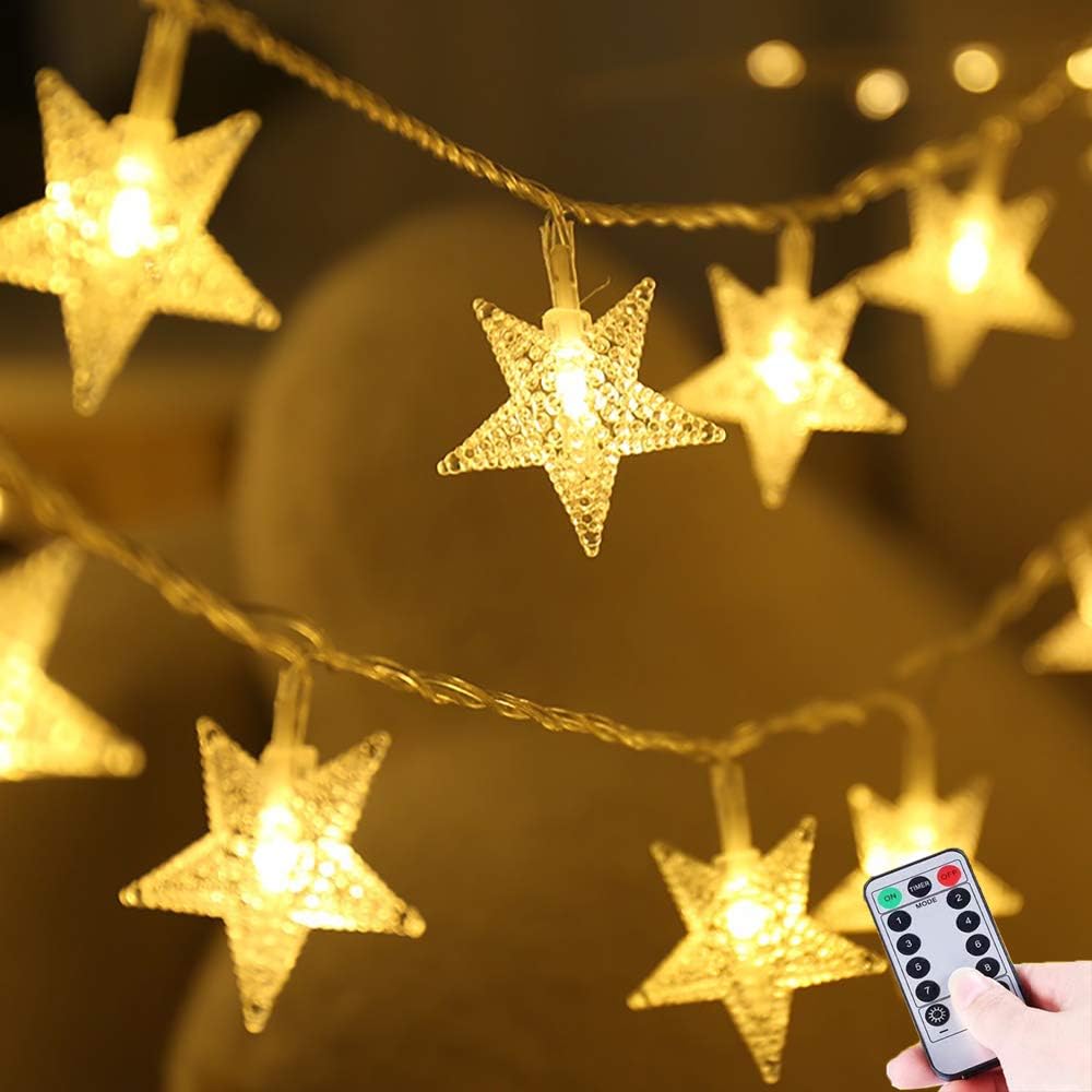 Amazon.com: HUGSVIK Battery Operated Star Lights for Bedroom, 50 LED 8 ...
