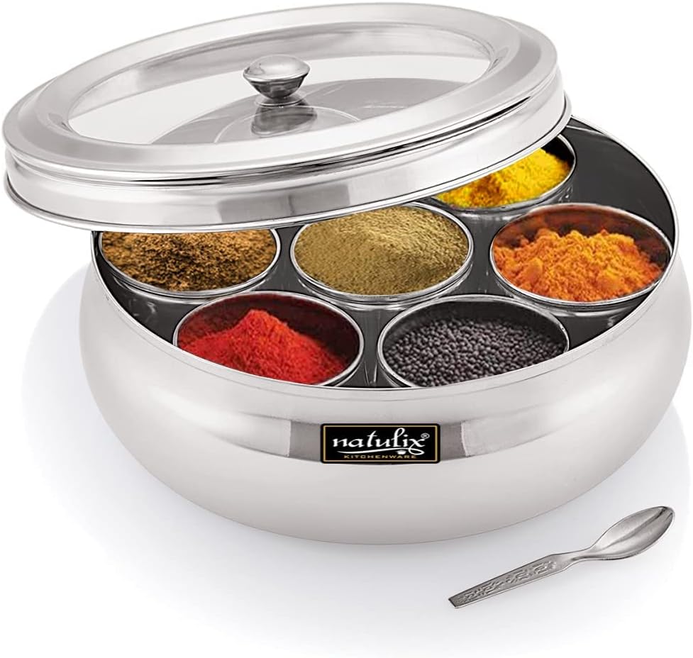 Dibha Stainless Steel Square Shape Masala Box/Masala Dabba With Nine ...