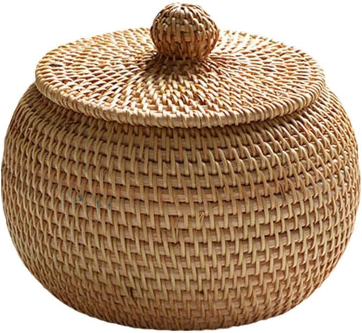 Amazon.com - Round Rattan Box With Lid, Hand Woven Storage Box ...