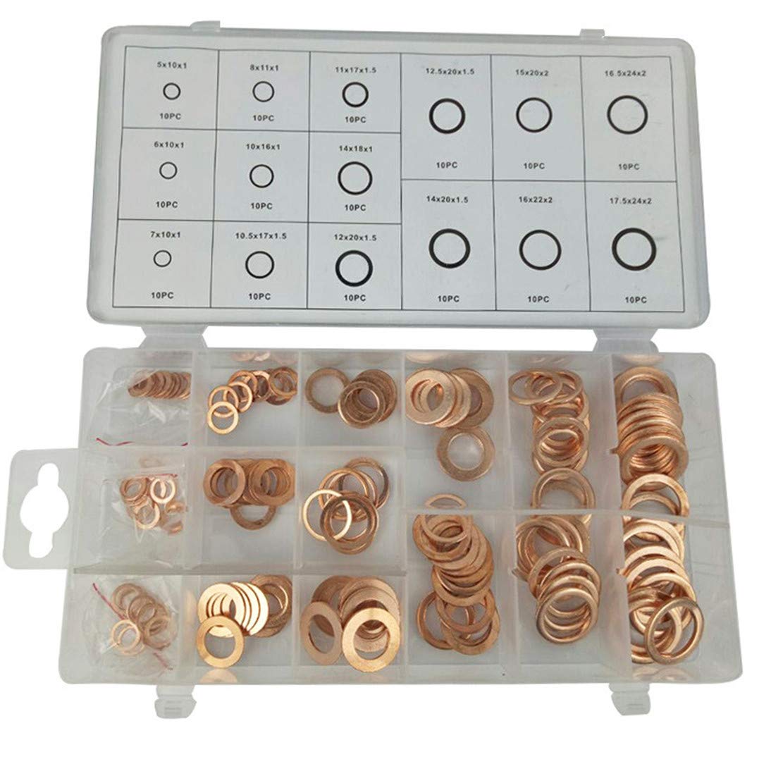 150 Pcs 15 Sizes Copper Metric Sealing Washers Assortment Set, Flat ...