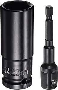 uxcell 1/2" Drive 22mm 6-Point Deep Sockets 3" Length with 1/2" to 1/4 ...