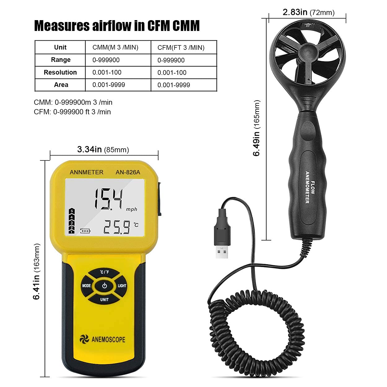 Digital Anemometer Handheld Wind Speed Meter Air Flow Velocity Measure ...