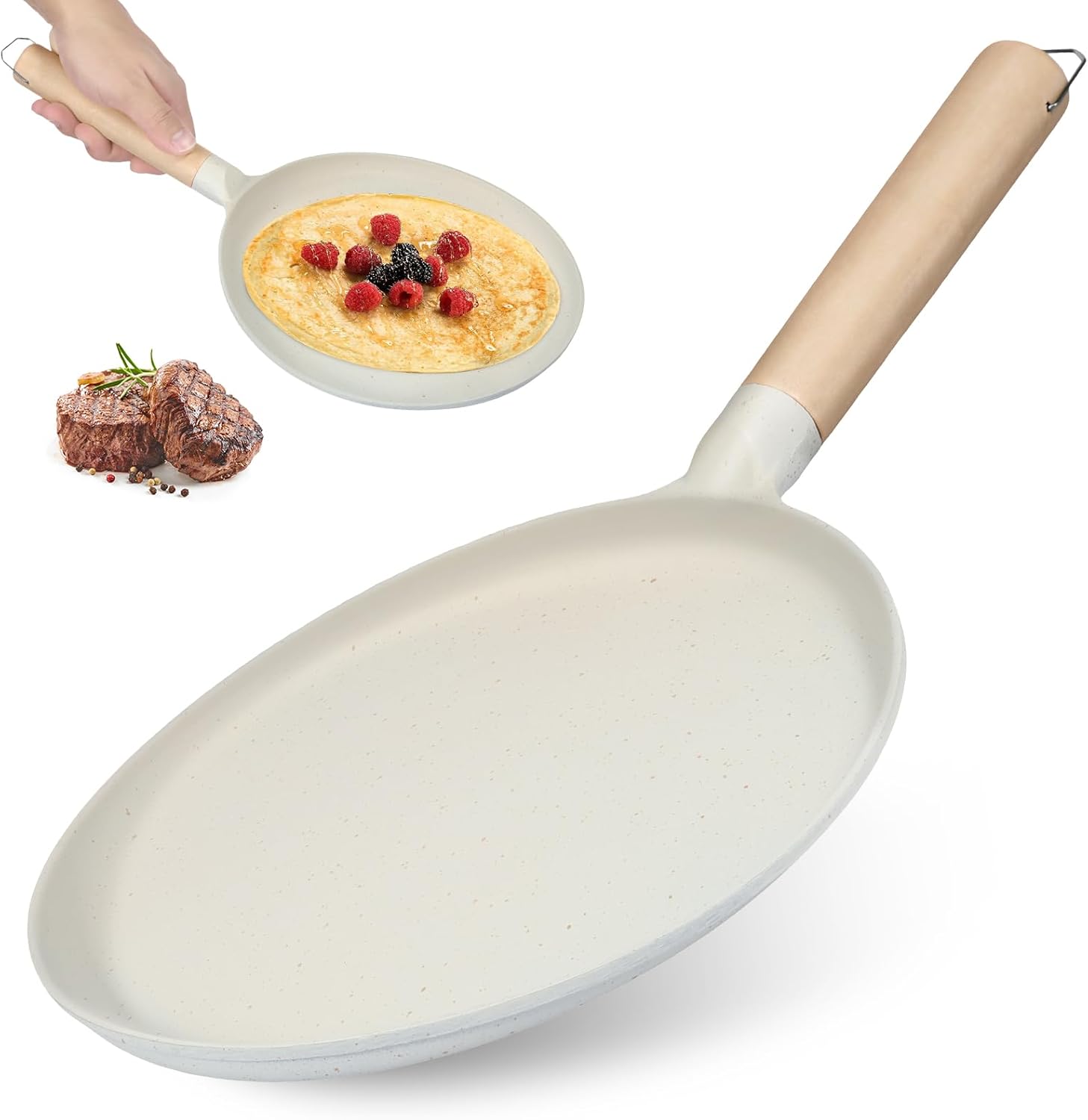 Amazon.com: STUIPIUL 9.2in Crepe Pan with Wood Handle Nonstick Crepe ...
