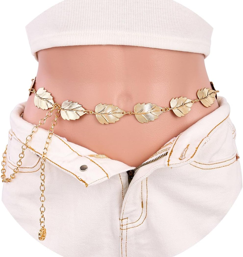 Amazon.com: Yovic Boho Leaf Body Chain Gold Vintage Waist Chain Shiny ...