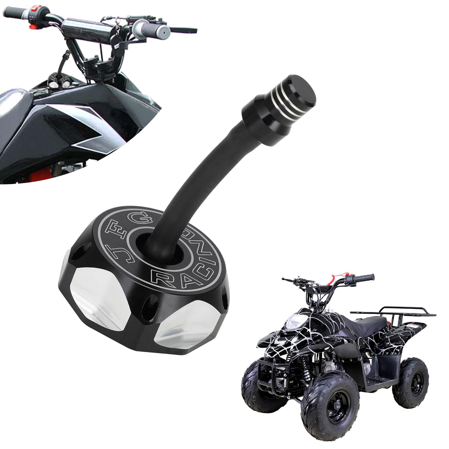 JFG RACING ATV Gas Fuel Tank Cap Cover With Air Breather Vent Hose CNC ...