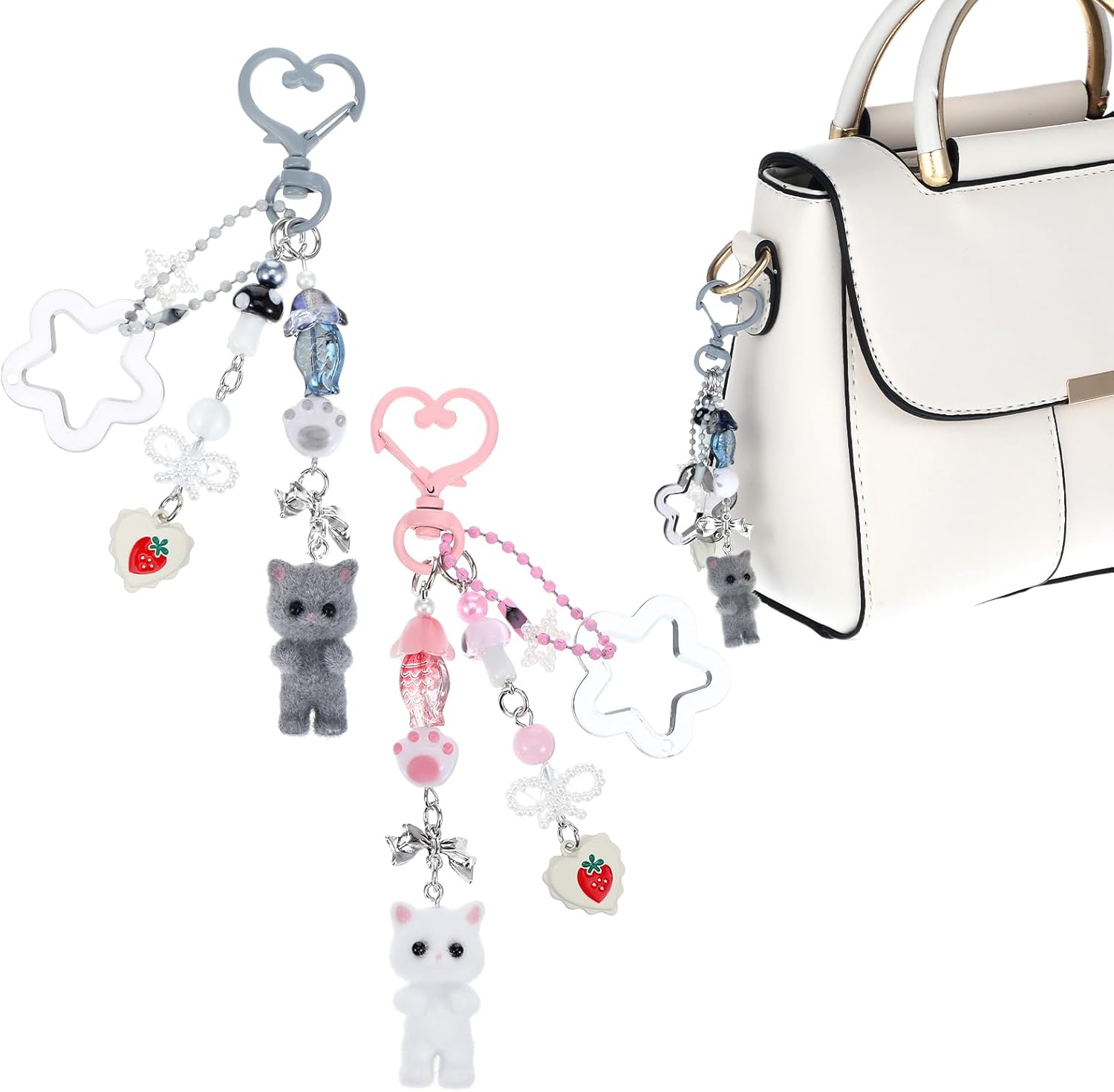 CIATBYYJ 2 Pcs Fuzzy Cat Keychain for Women Girls, Stylish Keychains ...