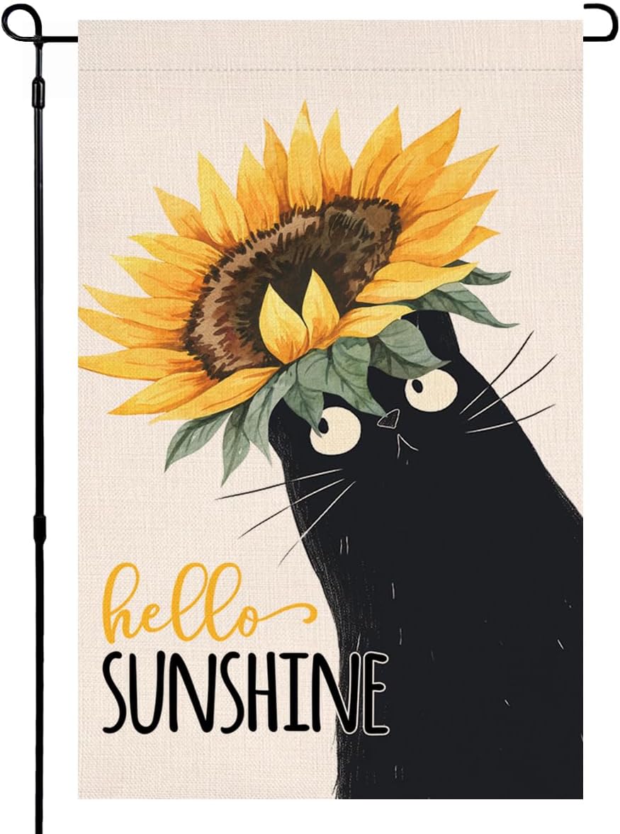 Amazon.com : DLZDN Summer Cat Garden Flag Sunflower Black Cat Garden ...