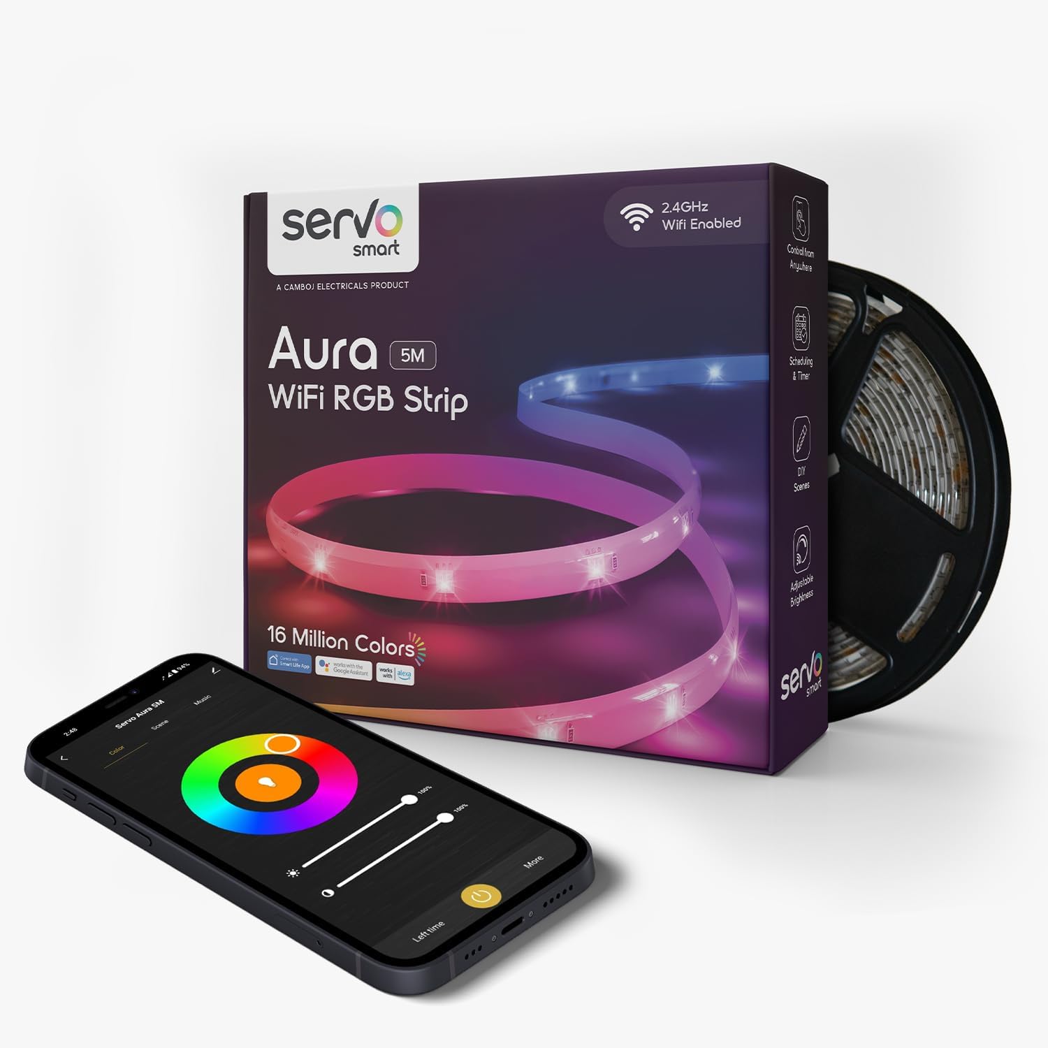 Buy SERVO Smart Aura WiFi RGB Strip | 16M Colors, 16.4ft(5 Metres ...