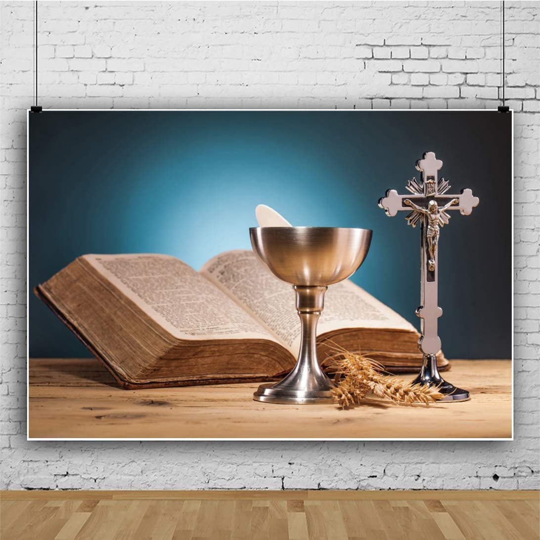 Buy Qinunipoto 7x5ft Polyester First Communion Backdrop OLY Grail Open ...