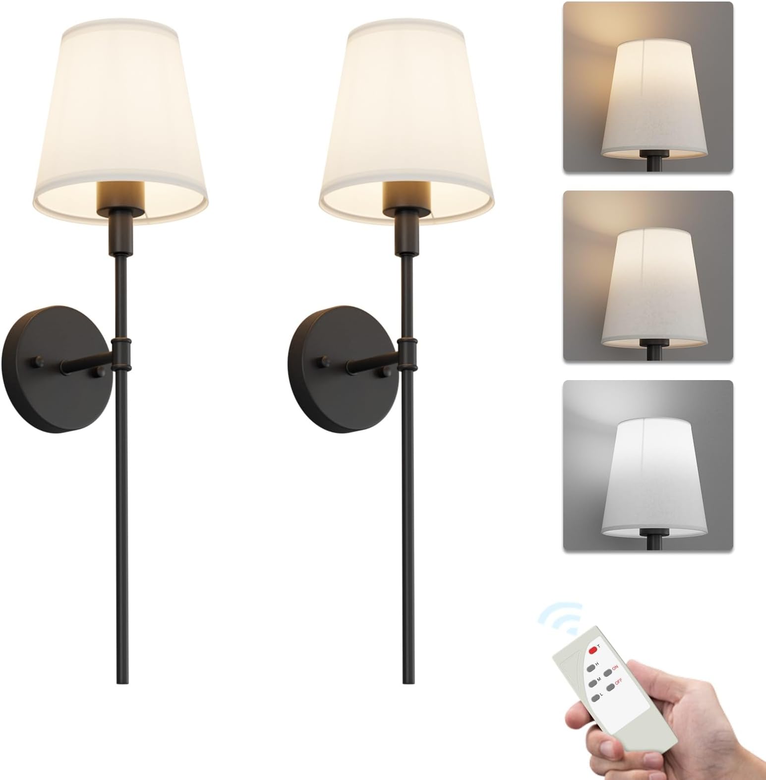 Coinmit Battery Operated Wall Sconce Set of 2, 3 Colors Dimmable No ...