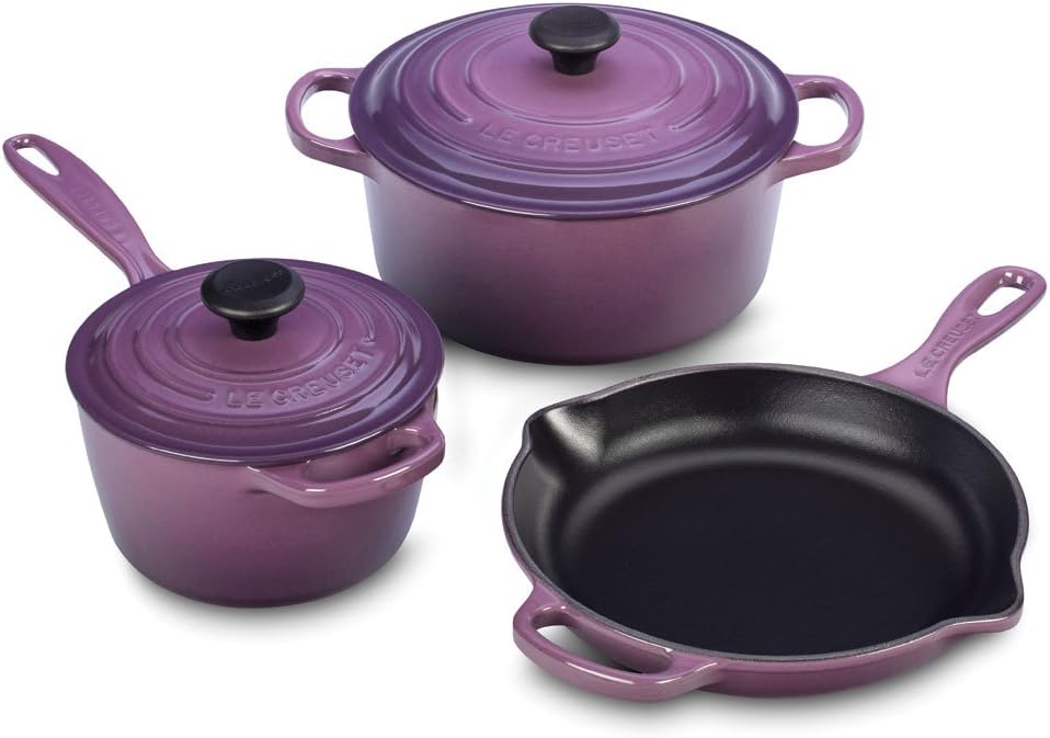 Amazon.com: Le Creuset Signature 5-Piece Cast Iron Cookware Set, Cassis ...