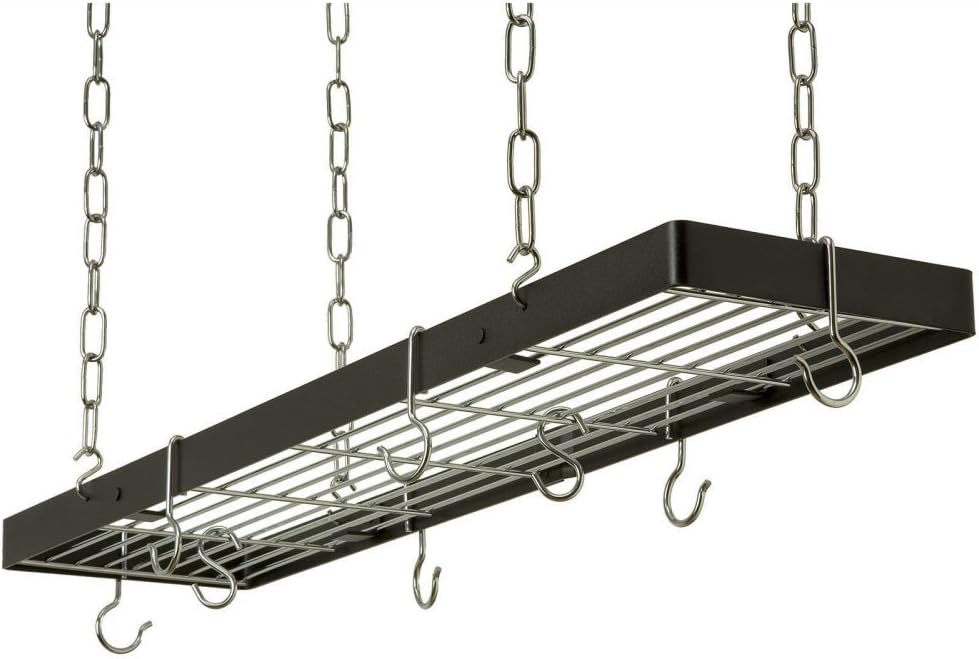 Amazon.com: Rectangle Hanging Pot Rack with Grid Finish: Black/Chrome ...